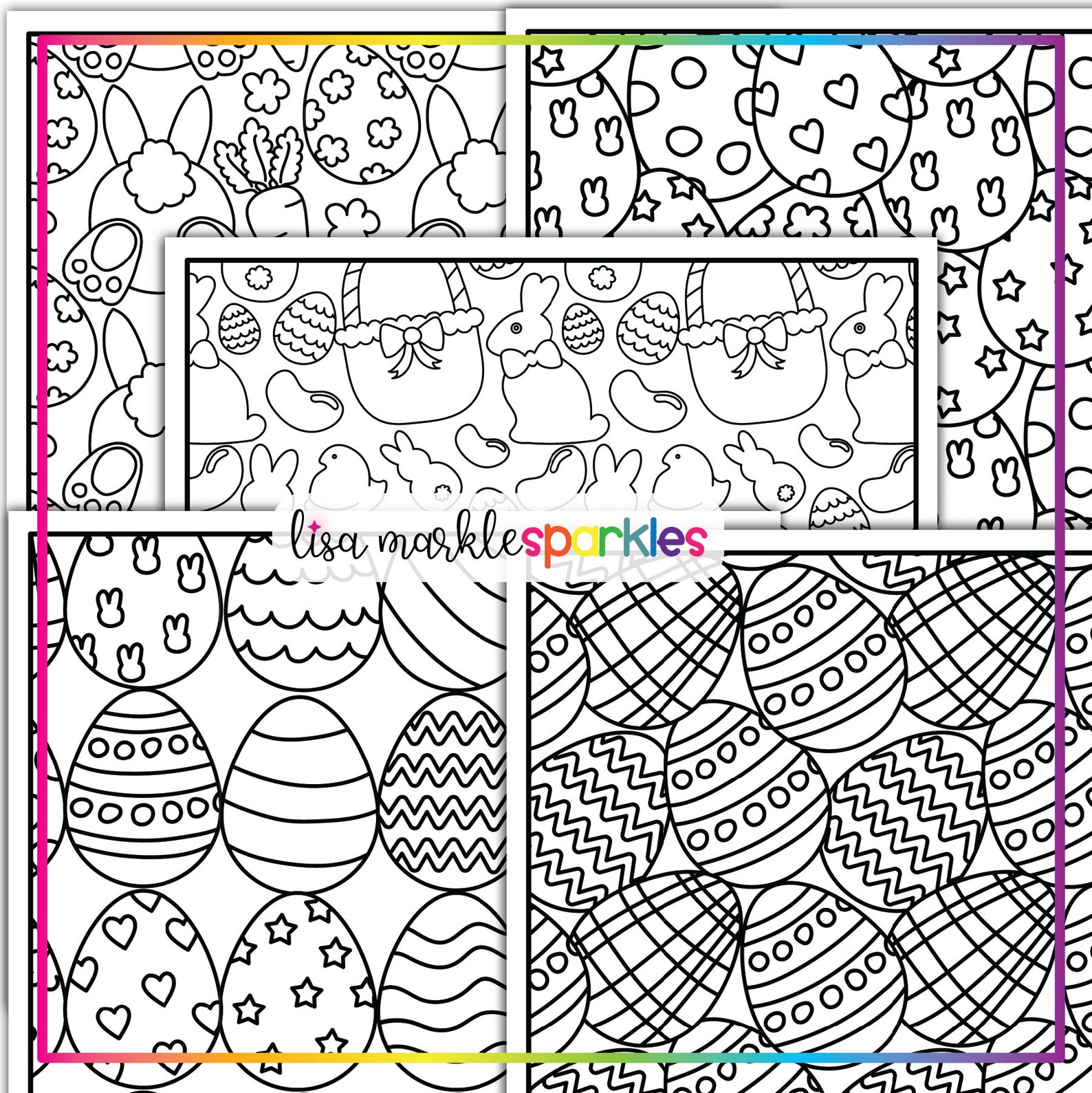 Spring Easter Bunny Egg Candy Coloring Pages Sheets Printable PDF for ...