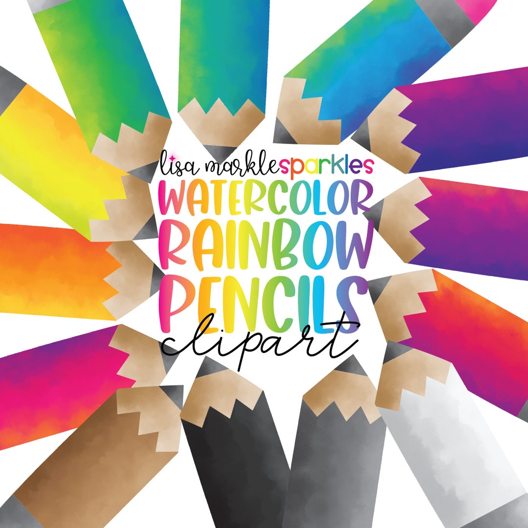 Pencil Clipart Watercolor Rainbow Office Teacher Back to School Fall ...