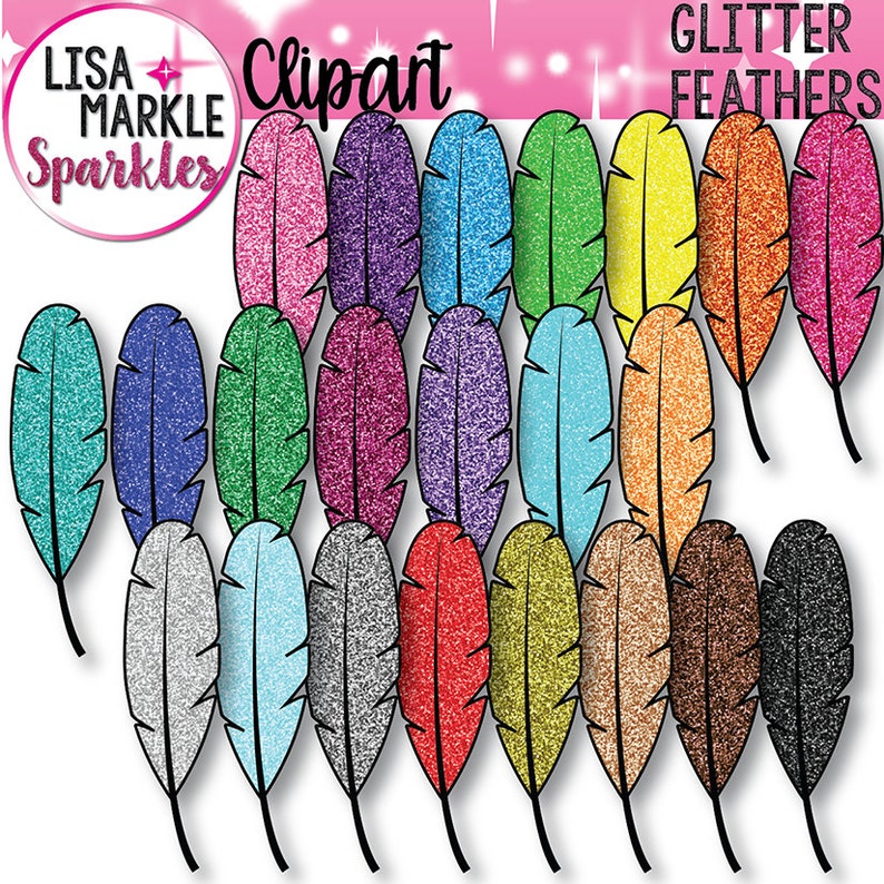 Feather Clipart, Glitter Feather Clipart - Etsy