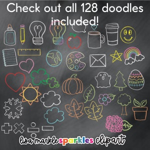 Chalkboard Doodles Clipart Back to School Teacher Classroom Chalkboard ...