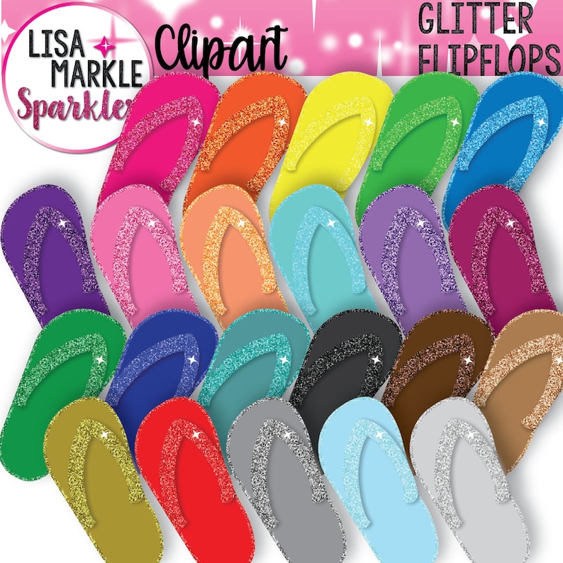 Rainbow Clipart Glitter Flip Flop Clipart Summer Illustrations Shoe ...