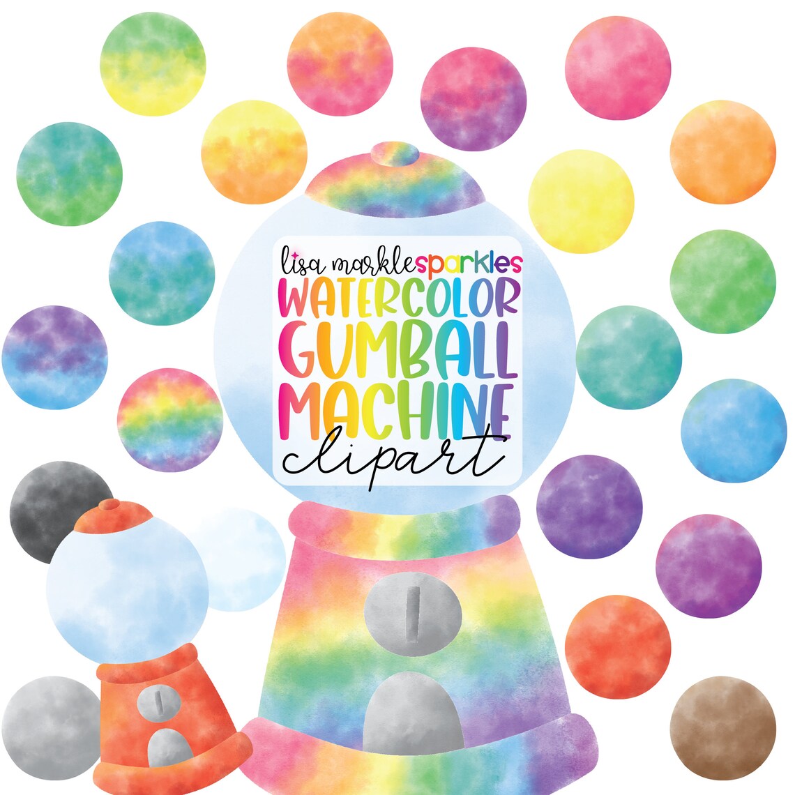Watercolor Gumball Machine Clipart Rainbow Bubble Gum Candy - Etsy