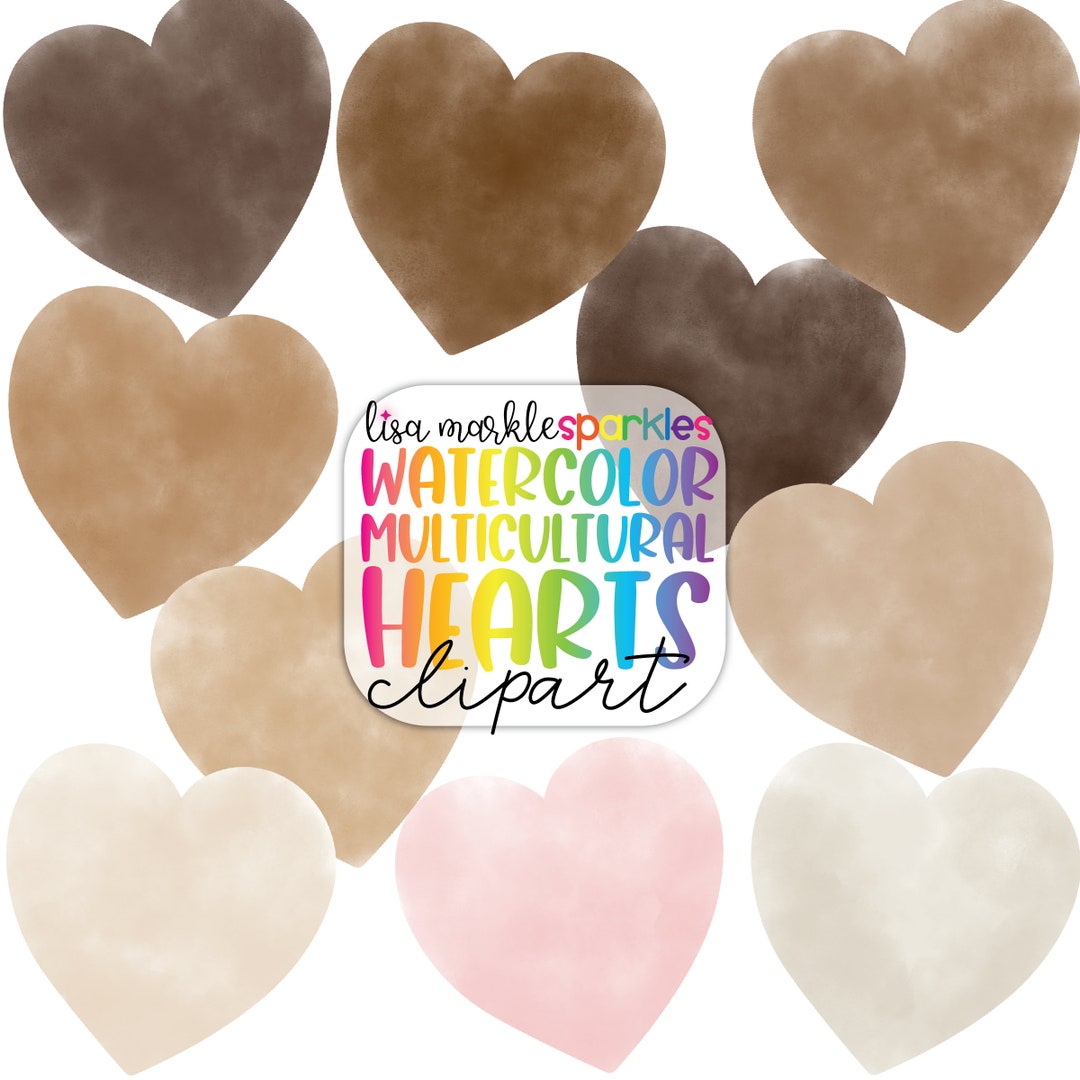 Watercolor Heart Clipart Skin Tone Color Diverse Multicultural Love ...