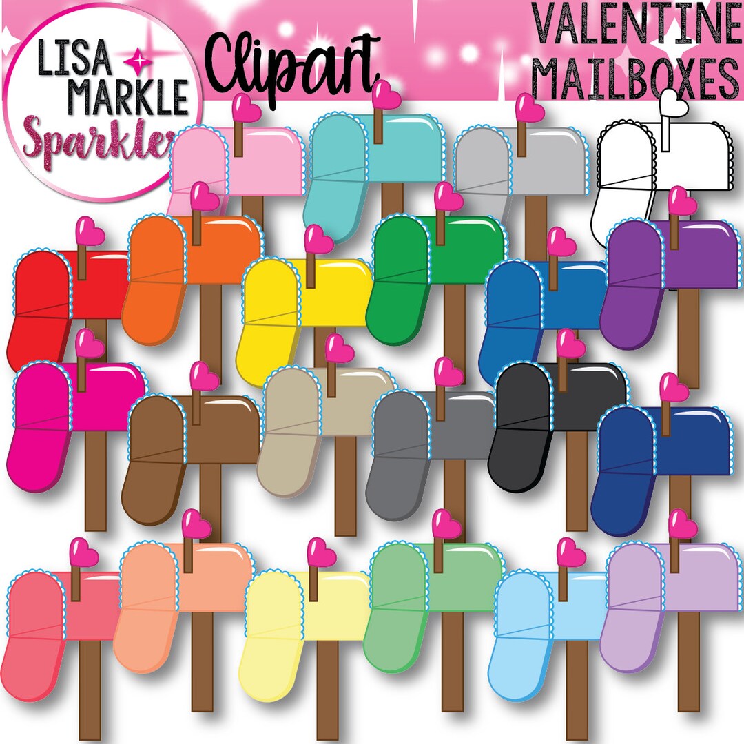 Valentine's Day Mailbox Rainbow Colors With Hearts Clipart - Etsy