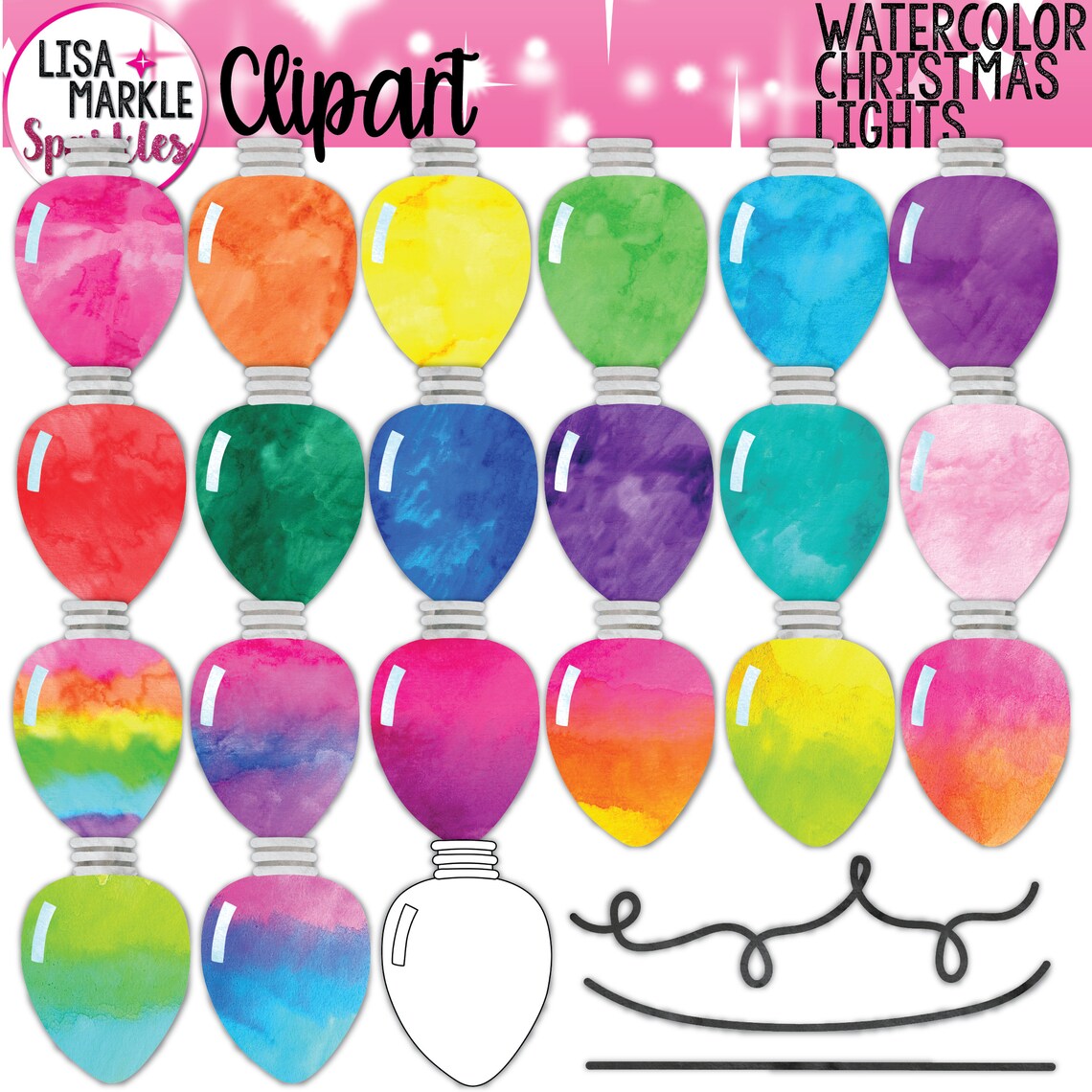Watercolor Christmas Light Clipart | Etsy