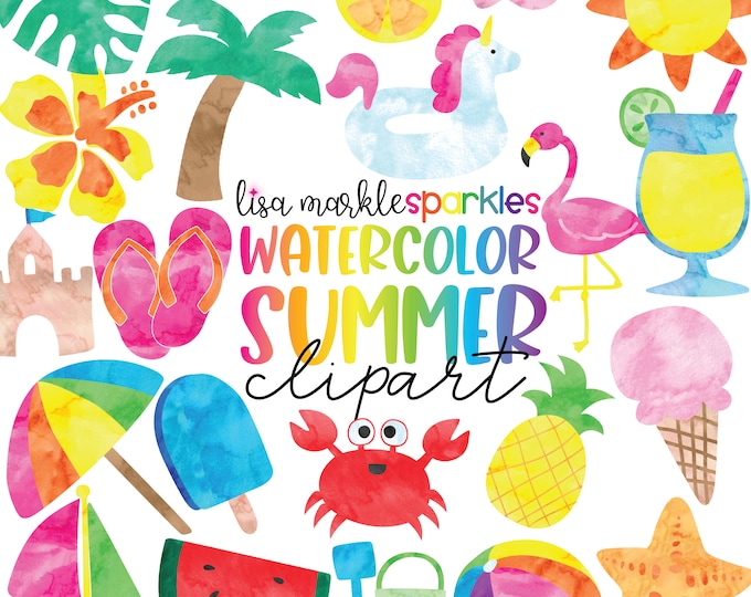 Tropical Clip Art - Watercolor Summer Clipart Set, Vector Clipart ...