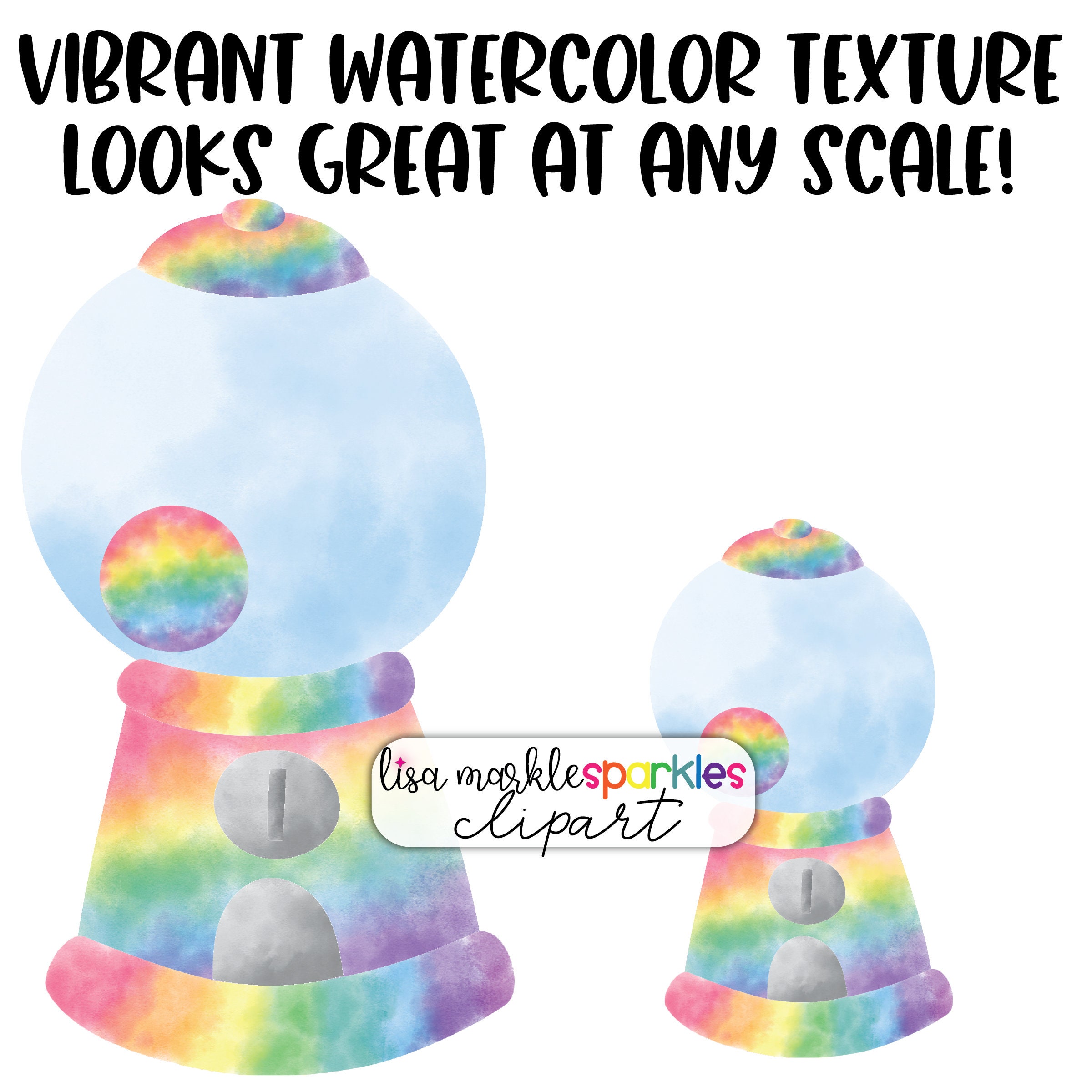 Watercolor Gumball Machine Clipart Rainbow Bubble Gum Candy - Etsy