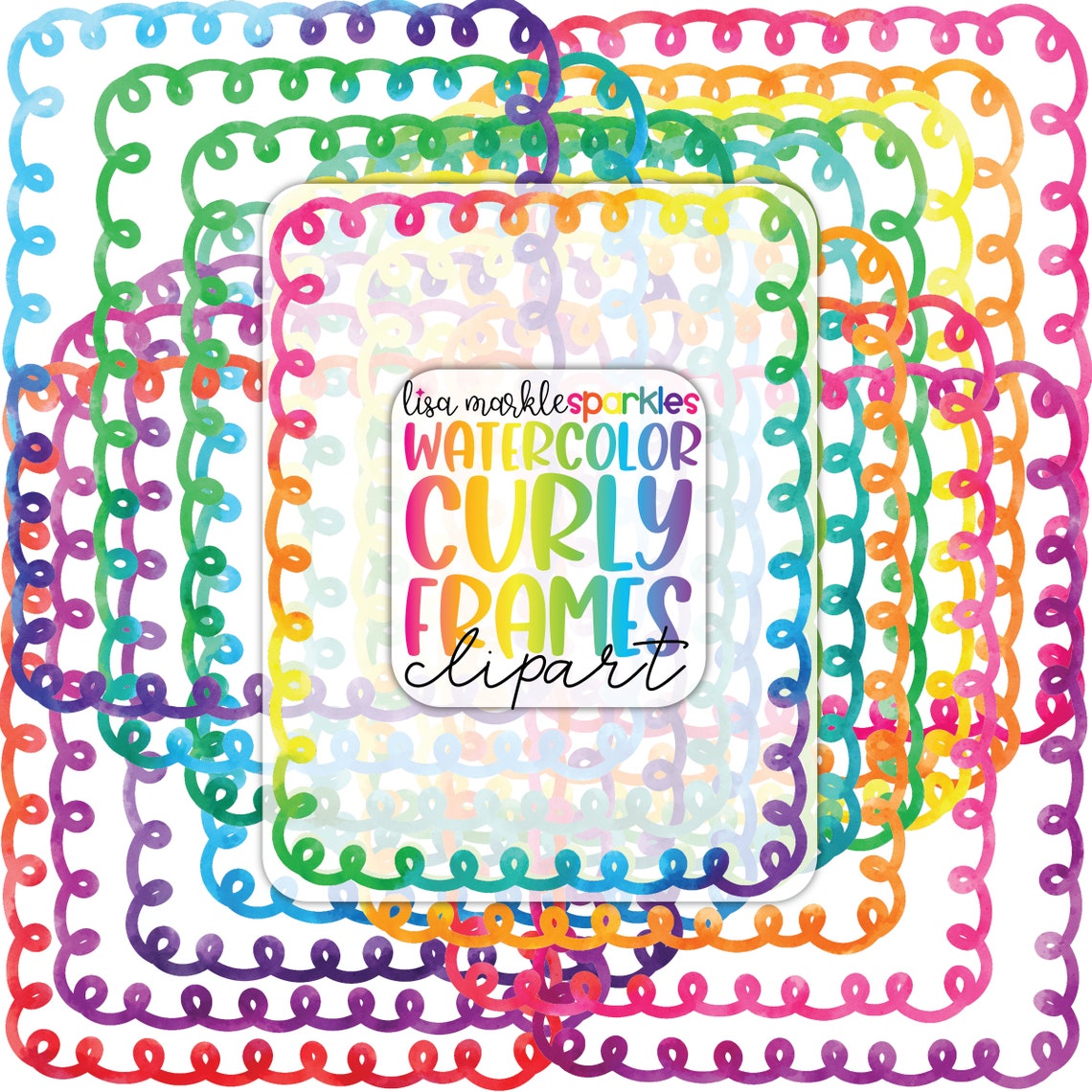 Watercolor Rainbow Curly Swirly Frame Border Clipart PNG Image Scribble ...