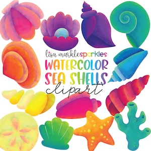 Watercolor Sea Shell Clipart Beach Ocean Summer Starfish Nautical Clam ...