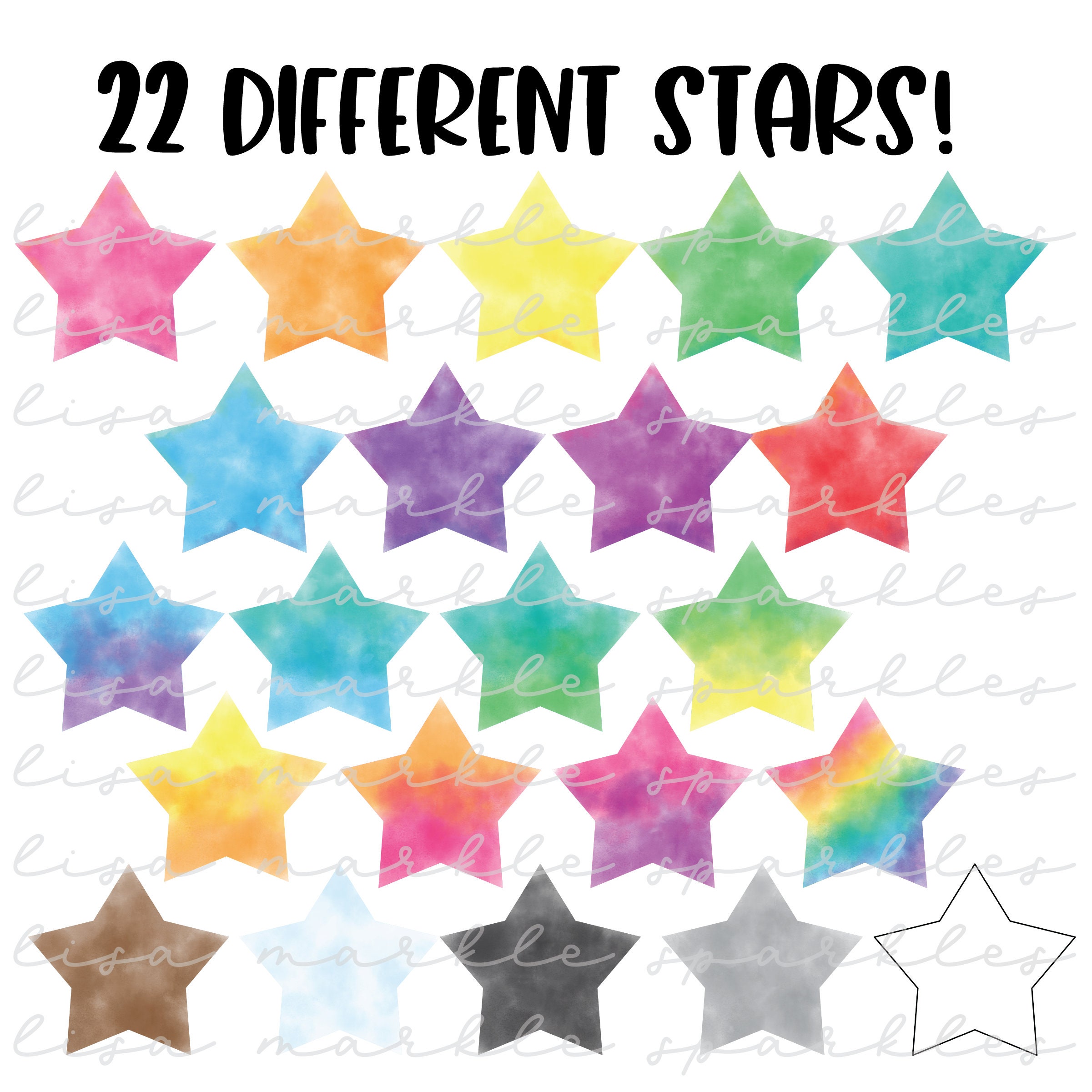 Watercolor Rainbow Star Stars Shape Clipart PNG Image Digital - Etsy