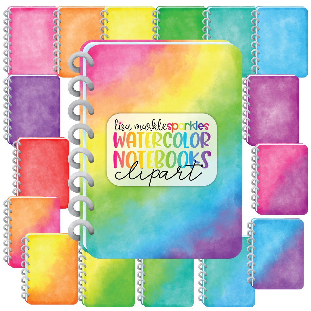 Watercolor Spiral Notebook Clipart Rainbow School College Teacher ...