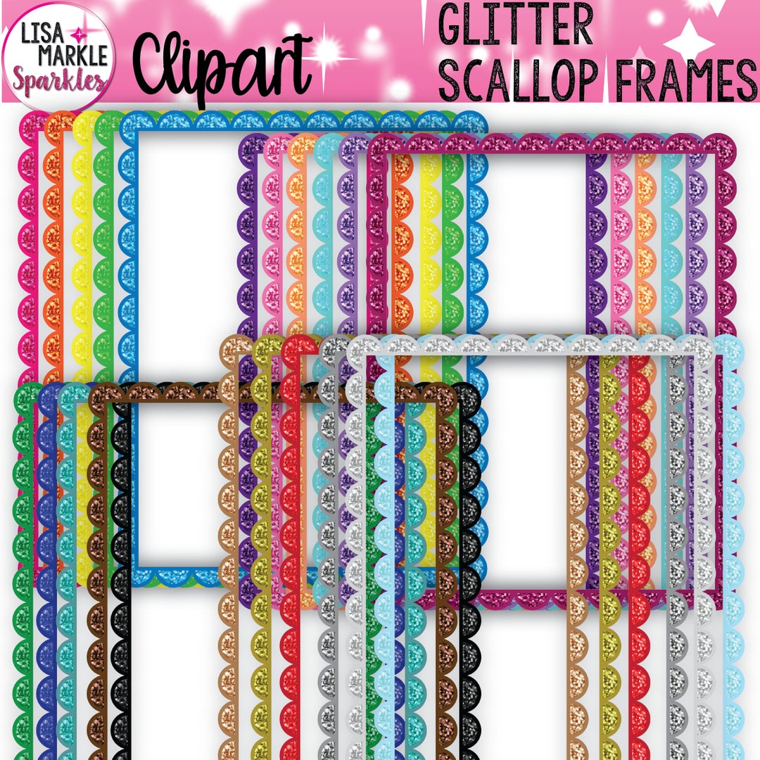Frame Clipart, Glitter Frame Clipart, Scallop Frame Clipart - Etsy