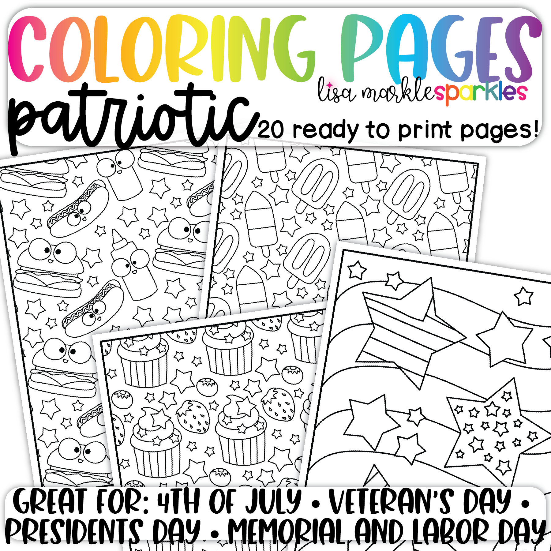 Patriotic 4th Fourth of July Coloring Pages Printable PDF - Etsy