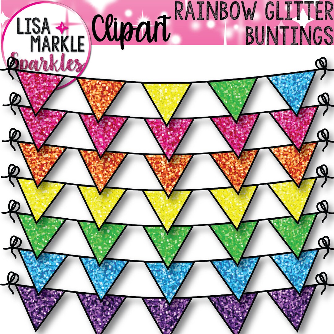 Bunting Clipart, Banner Clipart, Glitter Banner Clipart, Rainbow ...