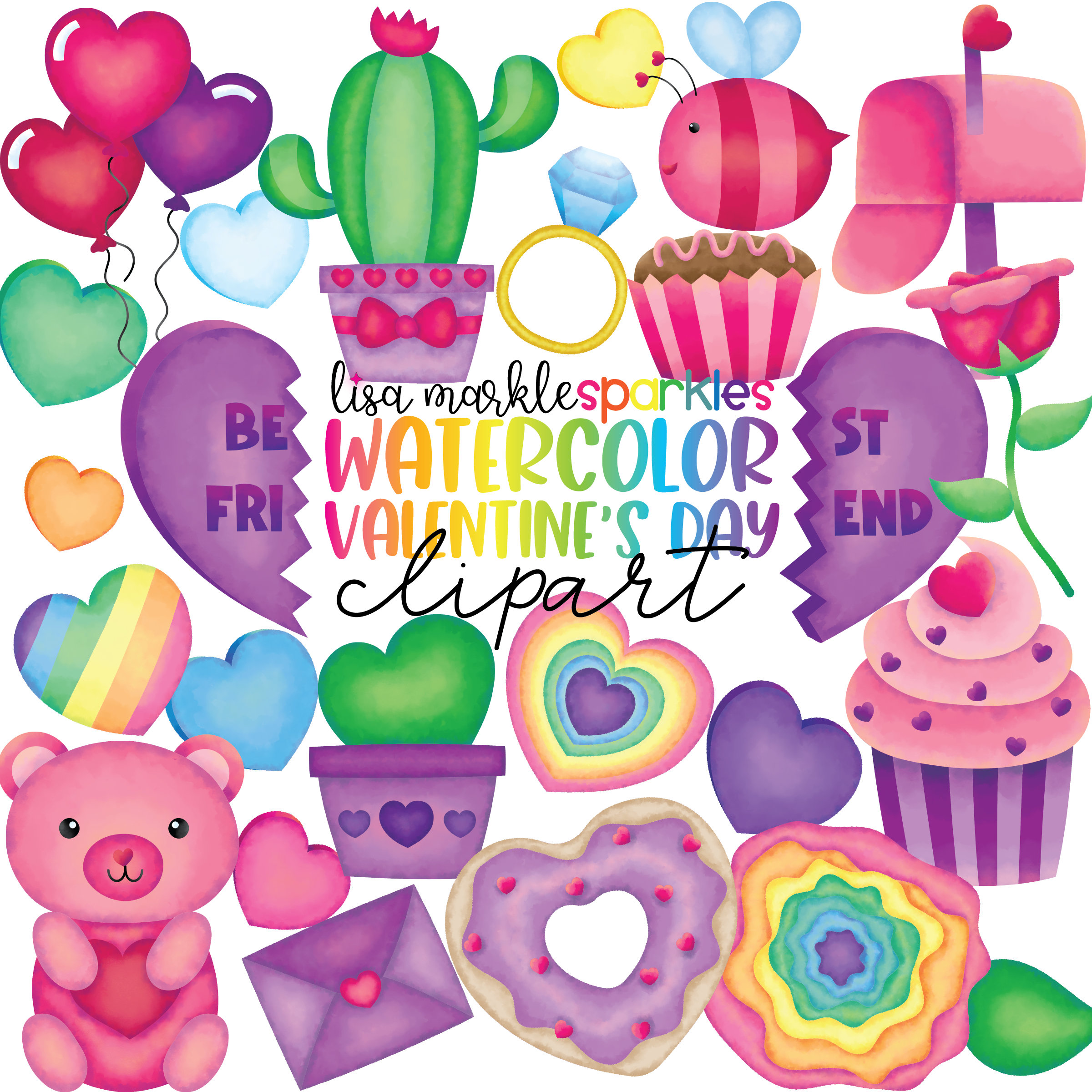 Watercolor Valentine's Day Clipart PNG Images Instant Digital Download ...