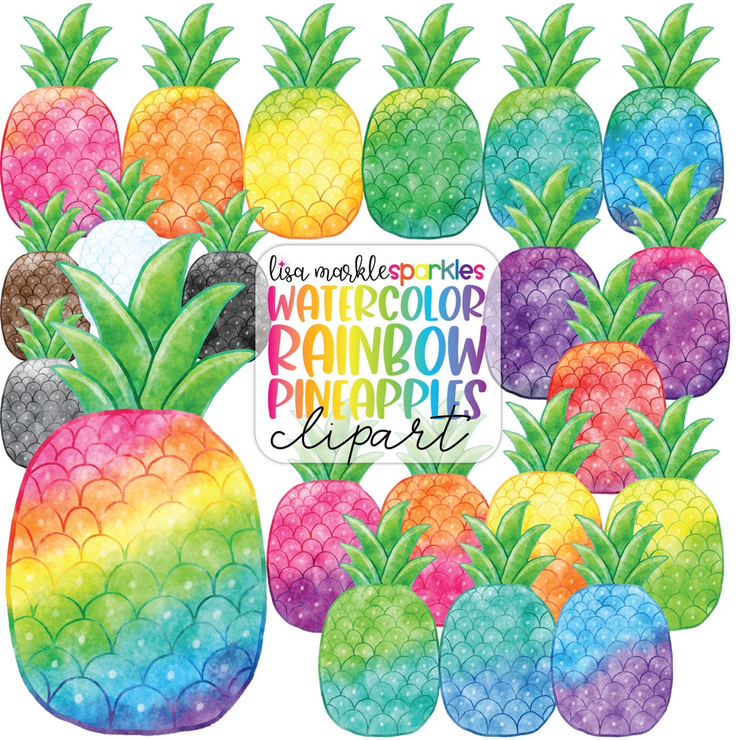Watercolor Pineapple Clipart PNG Rainbow Tropical Summer Beach Hawaiian ...
