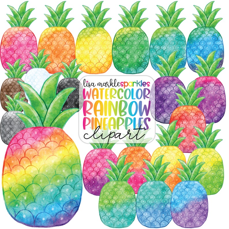 Watercolor Pineapple Clipart PNG Rainbow Tropical Summer Beach Hawaiian ...