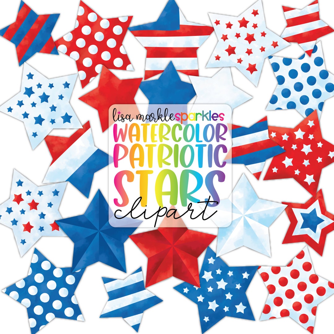 Watercolor Patriotic Star Clipart Stars and Stripes Red White Blue 4th ...