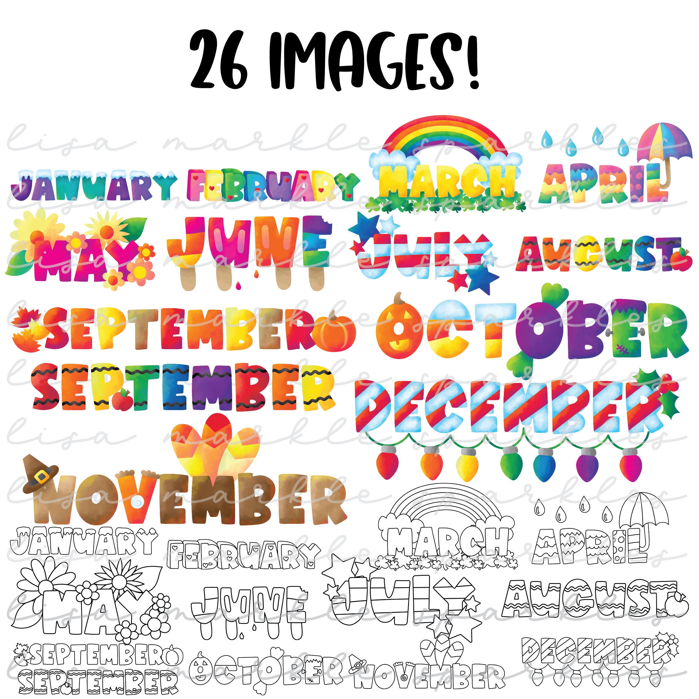 Watercolor Months of the Year Words Clipart Birthday Planner - Etsy