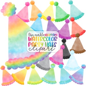 Watercolor Rainbow Birthday Party Hat Clipart Birthday Party ...