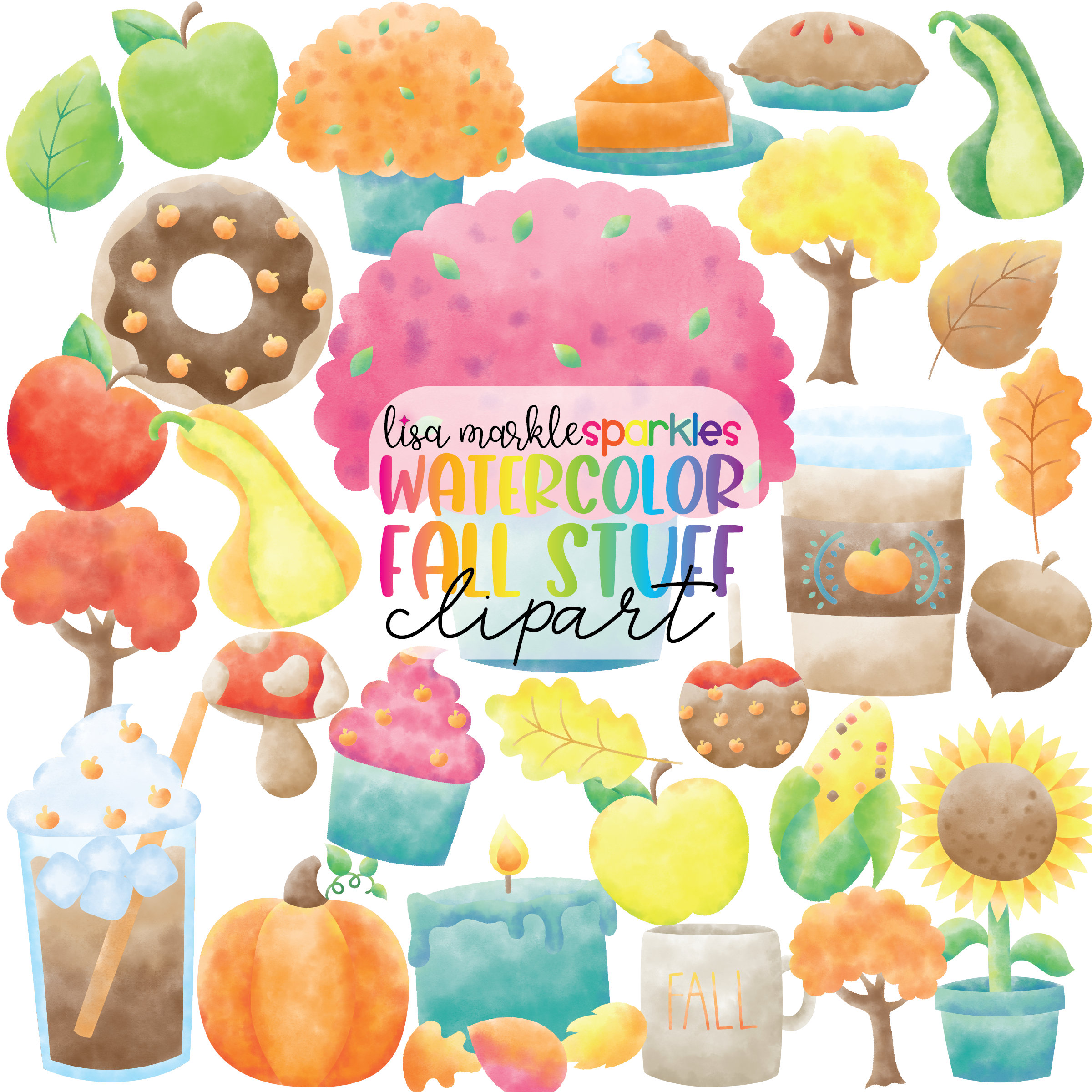 Watercolor Fall Autumn Clipart Pumpkin Spice Coffee Donut - Etsy