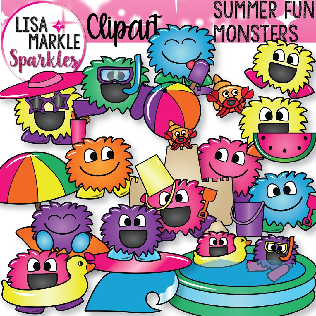 Summer Monster Clipart, Beach Monster Clipart, Cute Monster Clipart - Etsy