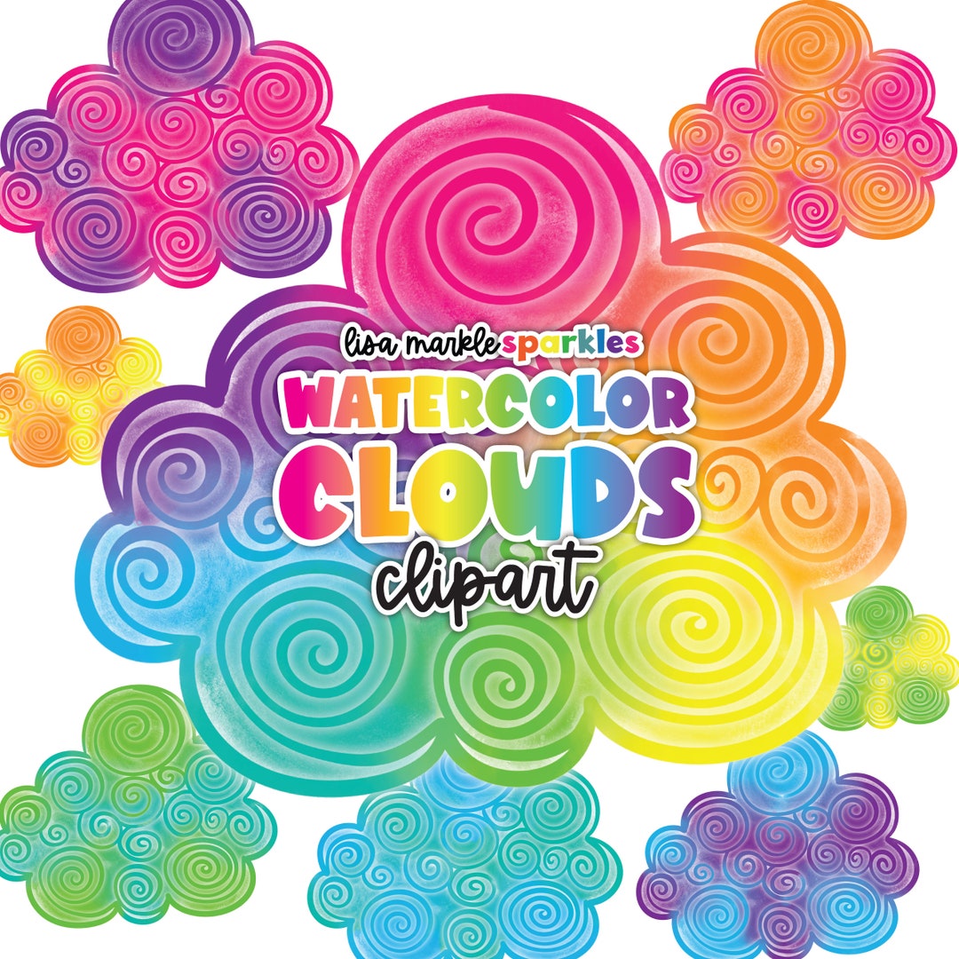 Watercolor Rainbow Cloud Clipart Rain Weather Spring Rainy Day Cloud ...