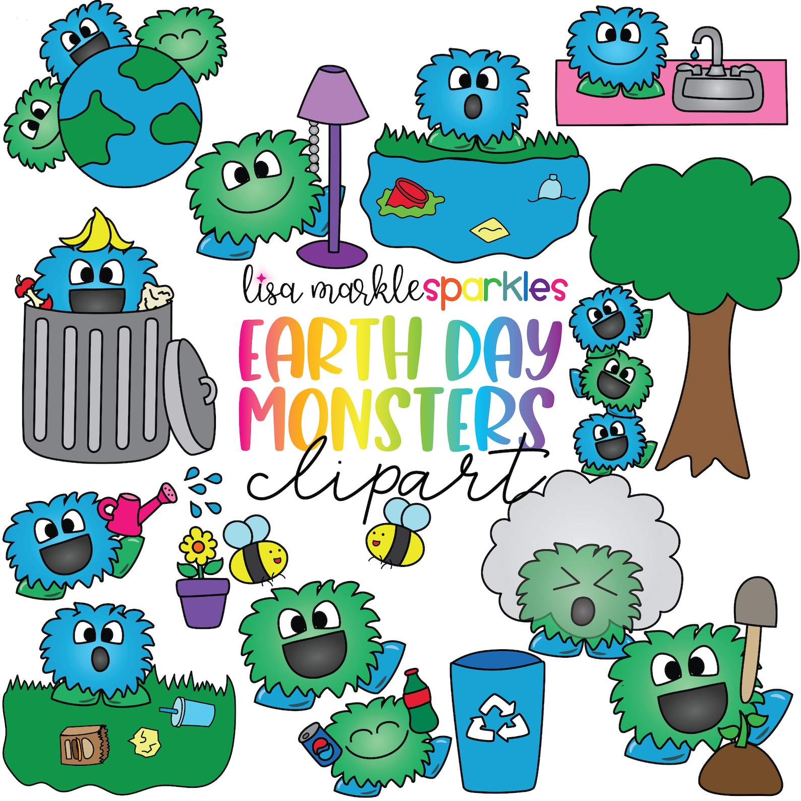 Earth Day Clipart, Recycle Clipart, Eco Friendly Clipart, Trash Can ...