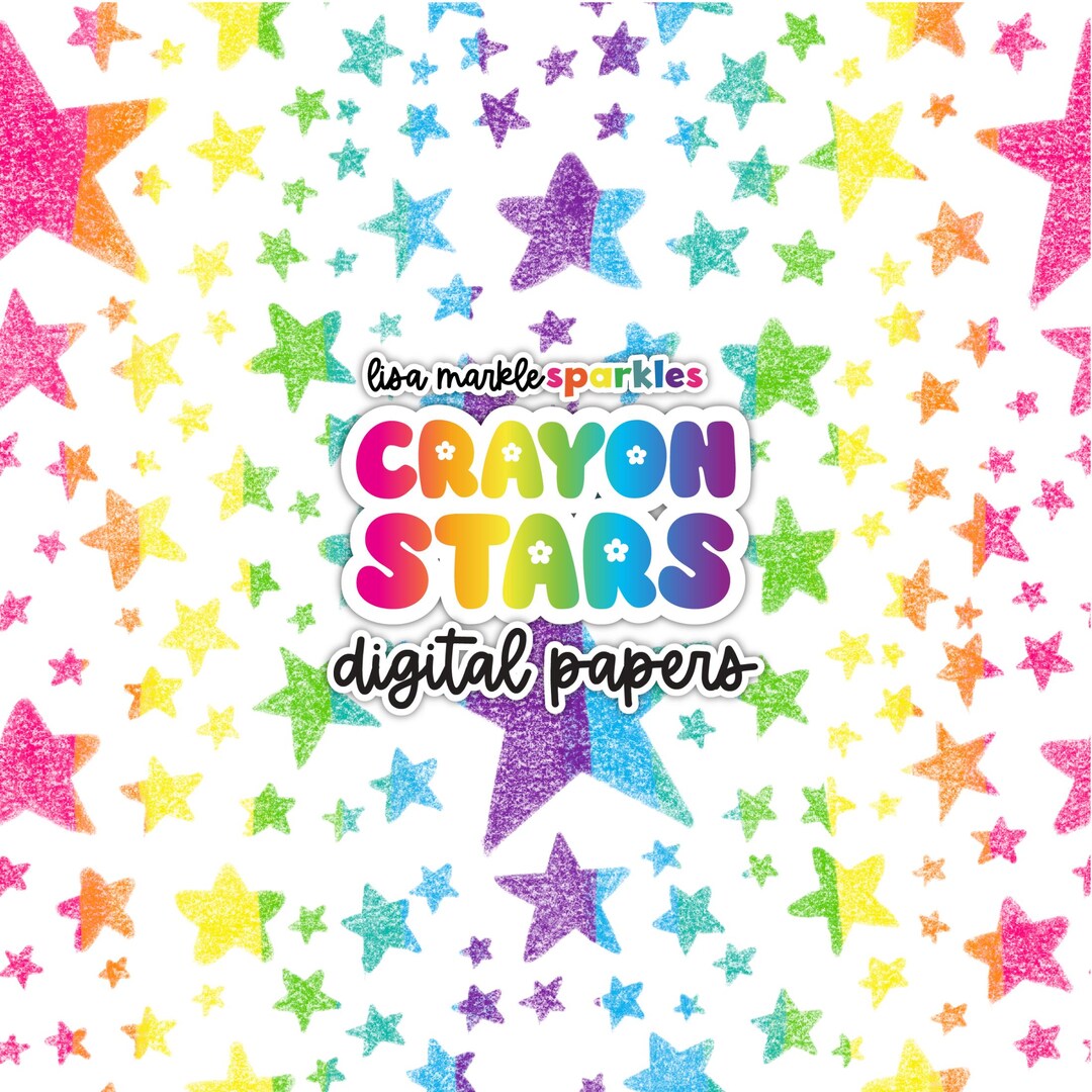Crayon Star Digital Paper Backgrounds Back to School Crayon Stars ...
