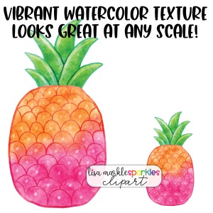 Watercolor Pineapple Clipart PNG Rainbow Tropical Summer Beach Hawaiian ...