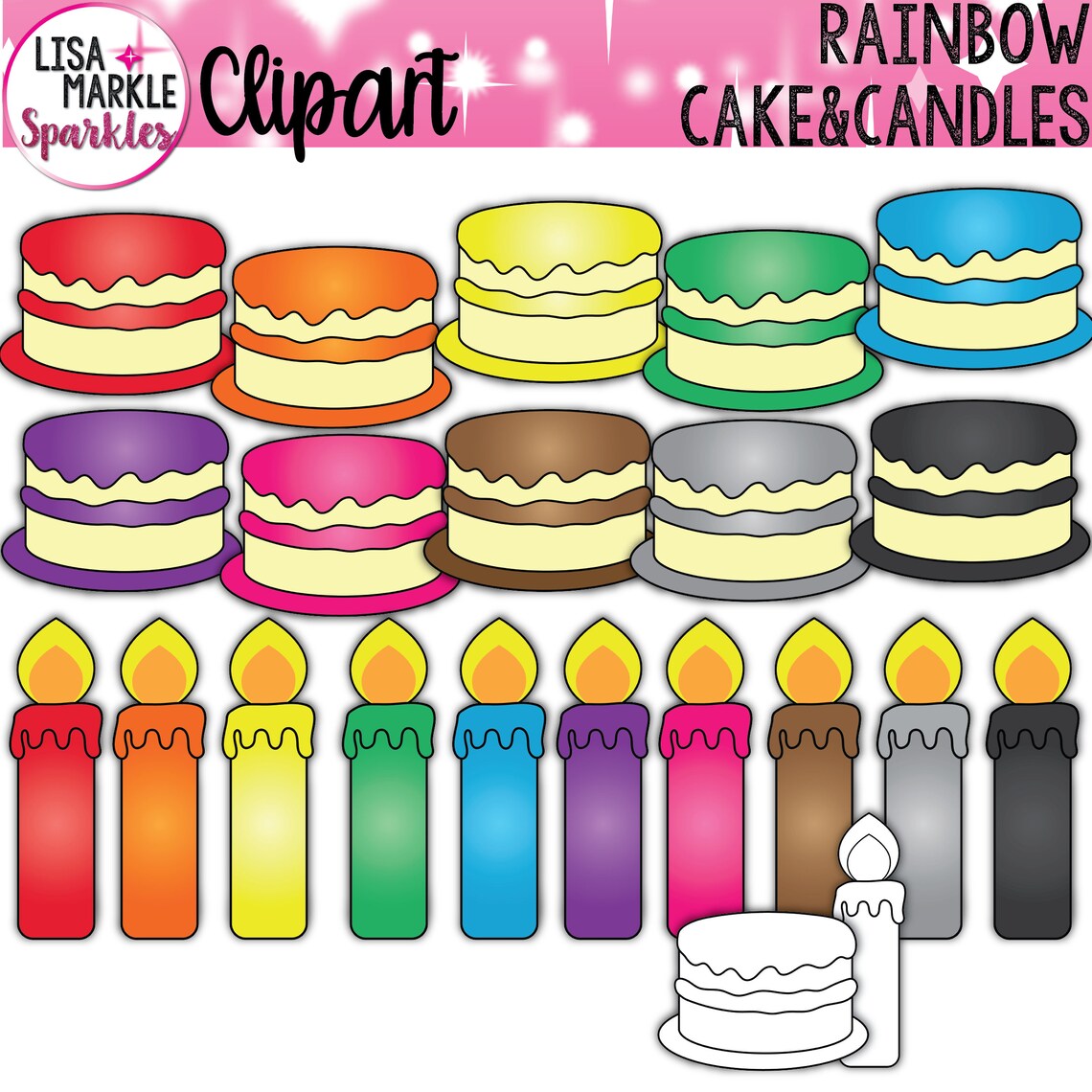 Rainbow Clipart Birthday Clipart Cake Clipart Candles - Etsy