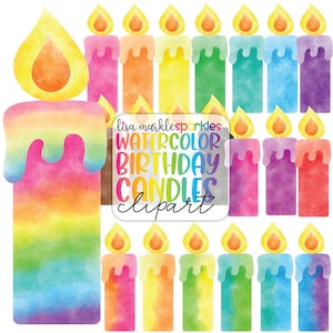 Watercolor Rainbow Birthday Candles Clipart Party Celebration Birthday ...