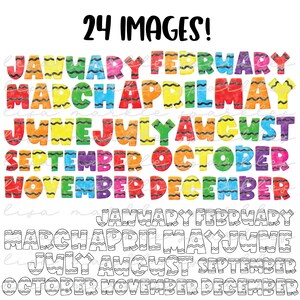 Watercolor Crayon Months of the Year Words Clipart Birthday Planner ...