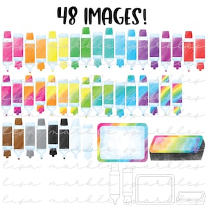 Watercolor Dry Erase Markers Clipart School Teacher Planner Art ...