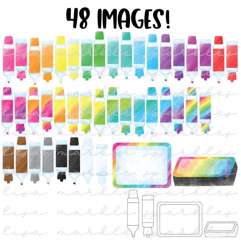 Watercolor Dry Erase Markers Clipart School Teacher Planner Art ...