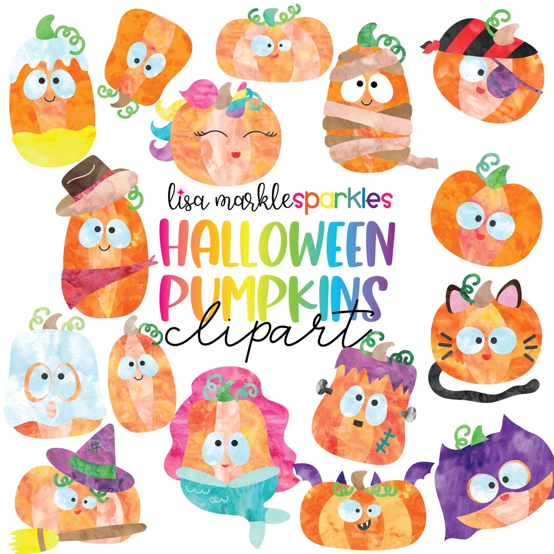 Watercolor Halloween Fall Pumpkin Clipart Frankenstein Bat Ghost Mummy ...