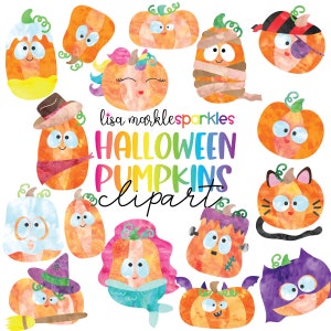 Watercolor Halloween Fall Pumpkin Clipart Frankenstein Bat Ghost Mummy ...