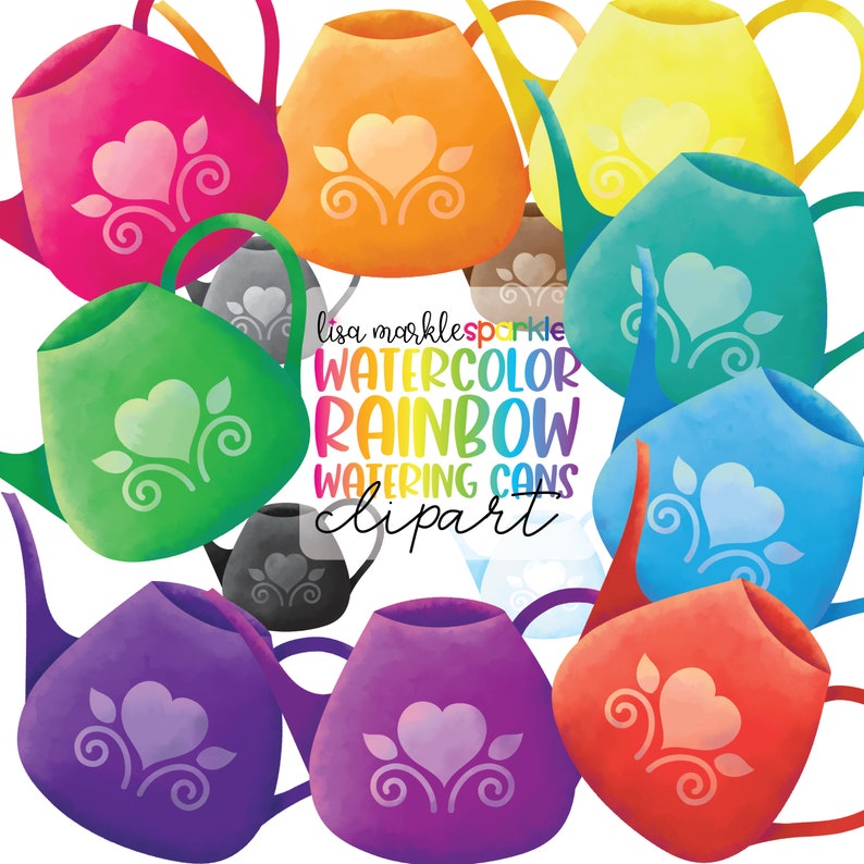 Watercolor Watering Can Clipart Spring Rainbow Farmhouse Earth Day ...
