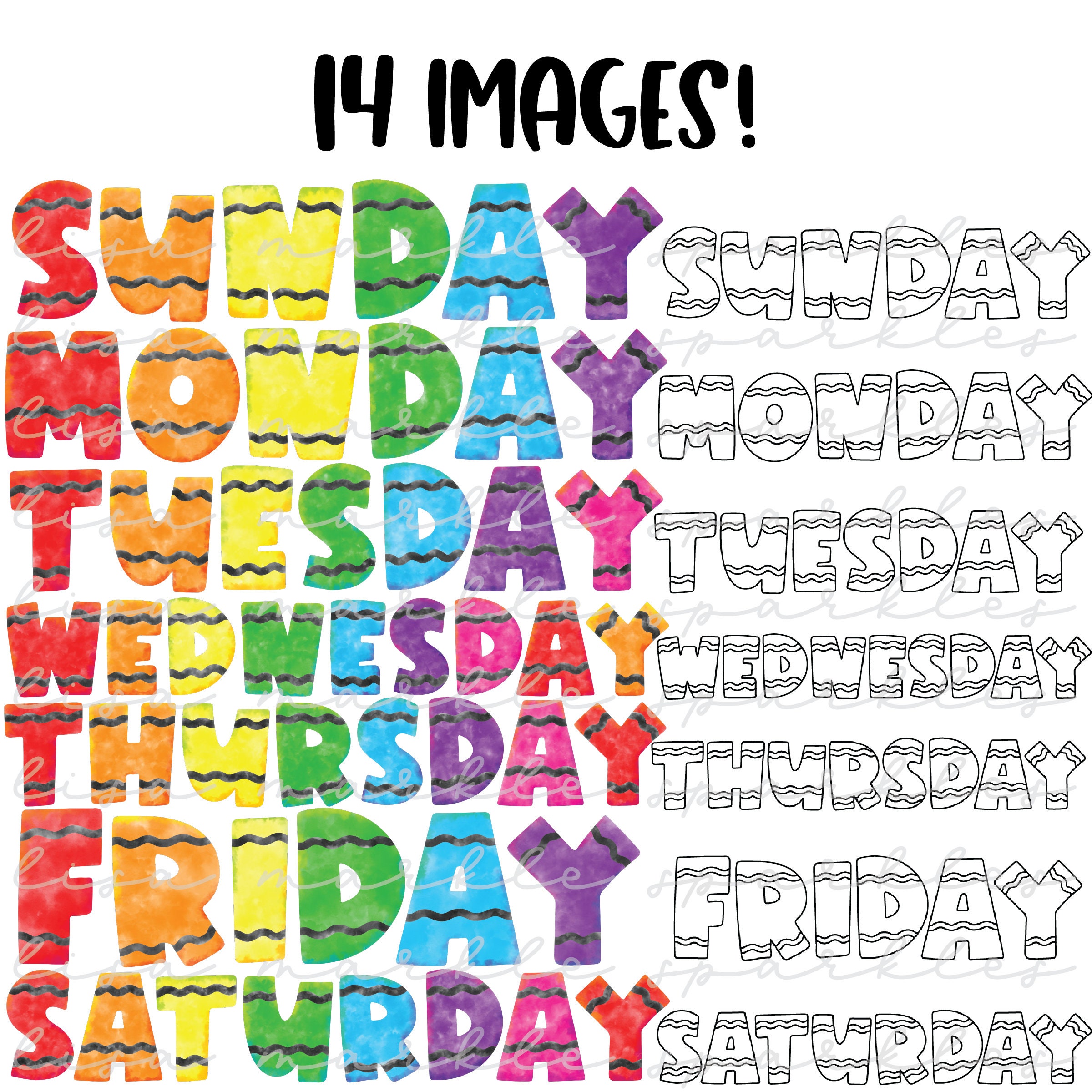 Watercolor Rainbow Crayon Clipart Bundle Month Day of the Week Planner ...