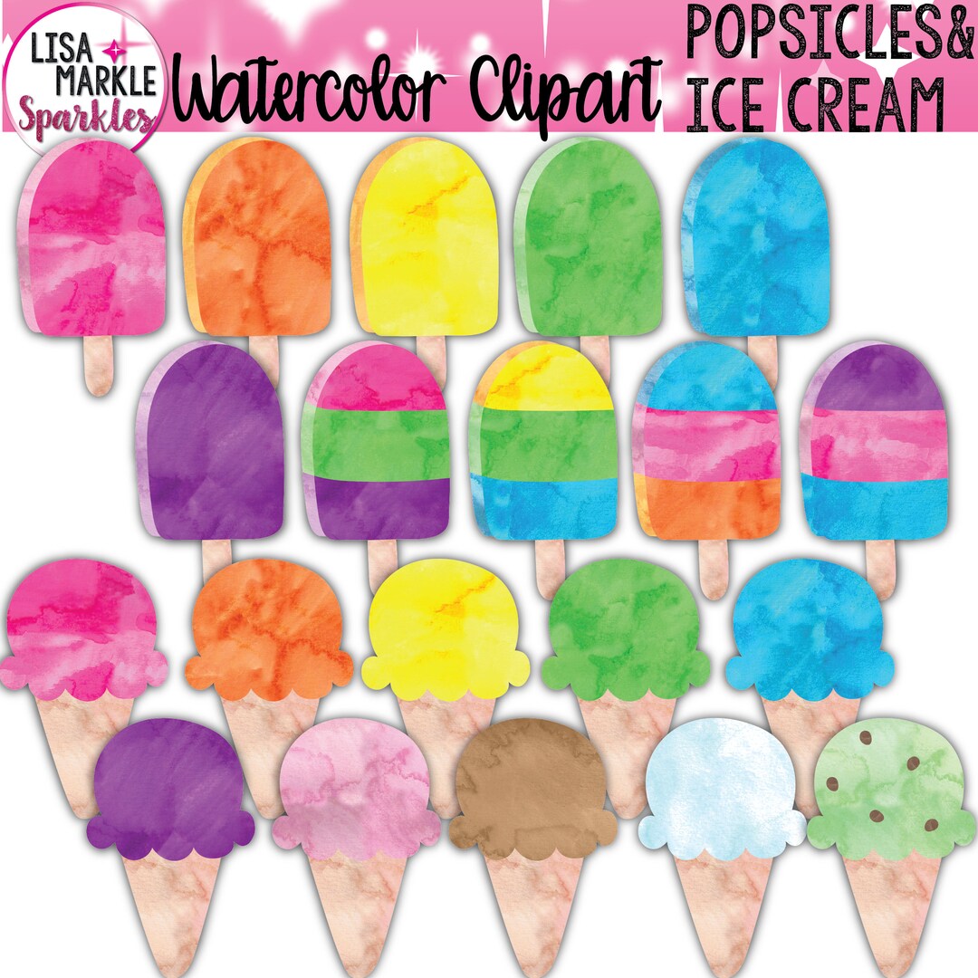 Ice Cream Clipart, Popsicle Clipart, Watercolor Ice Cream Clipart ...