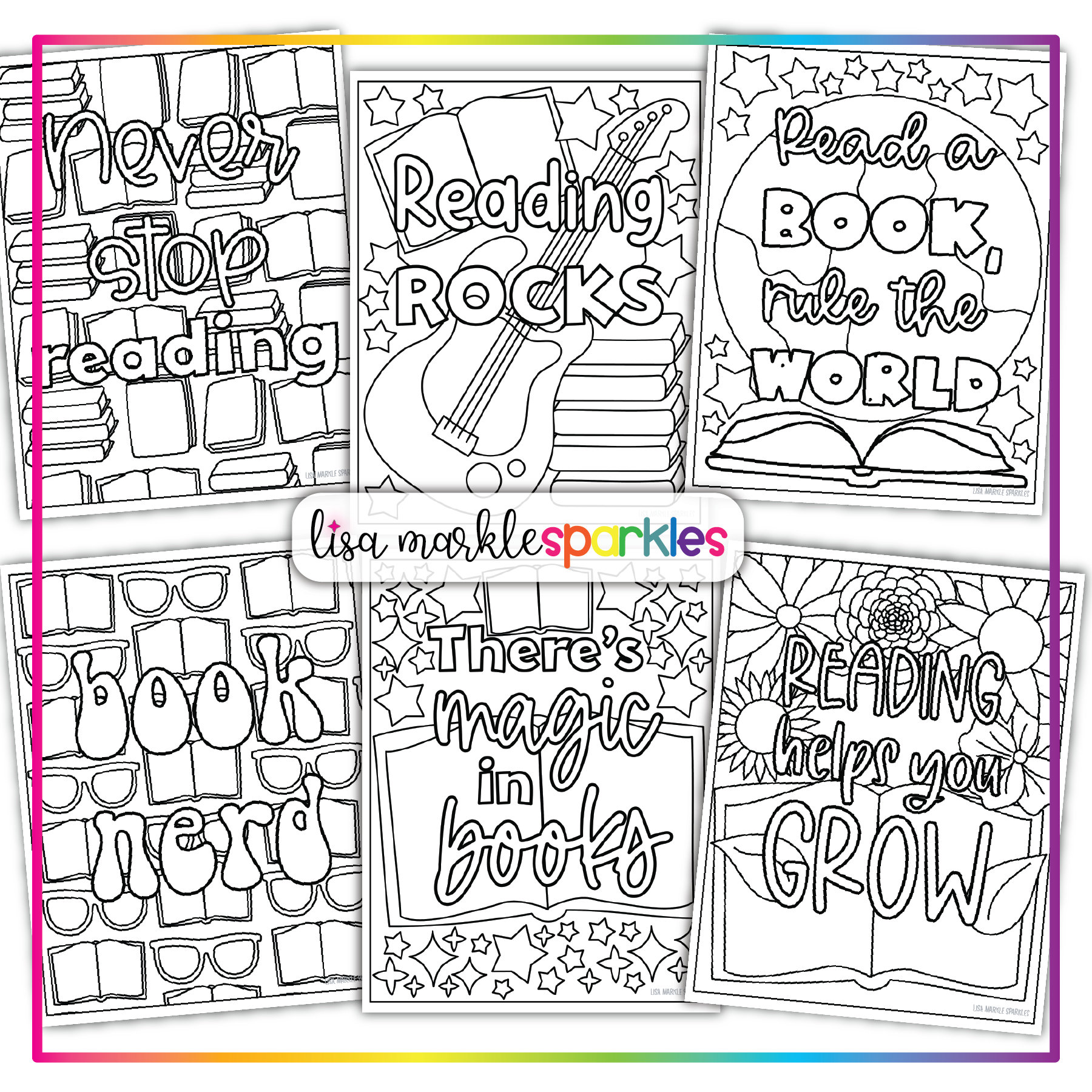 Reading Library Book Coloring Pages Printable PDF for Kids and Adults ...