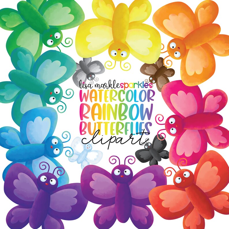 Watercolor Butterfly Clipart, Rainbow Butterfly PNG Image, Spring Bug ...