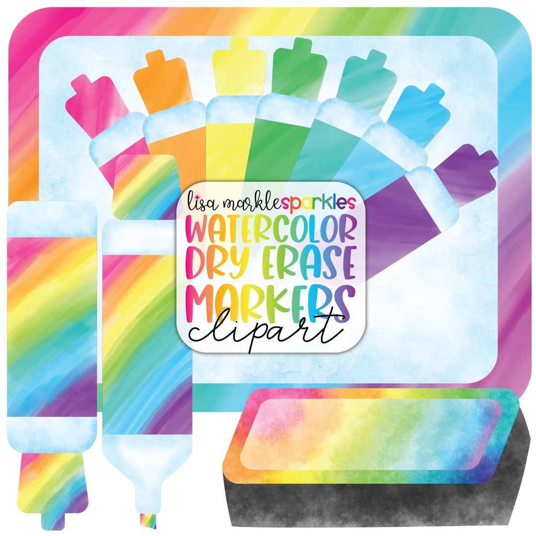 Watercolor Dry Erase Markers Clipart School Teacher Planner Art ...