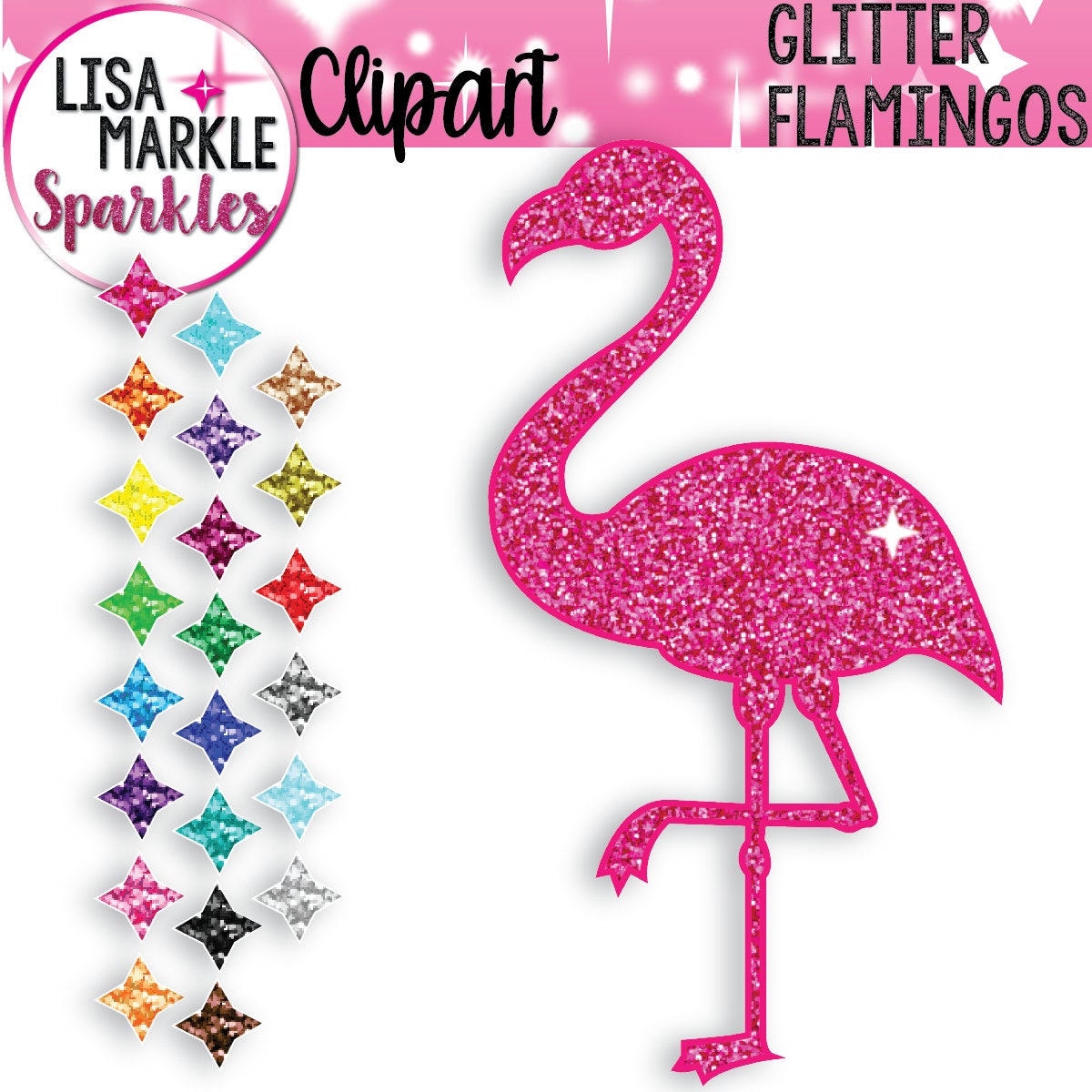 Flamingo Clipart, Glitter Flamingo Clipart, Summer Clipart - Etsy