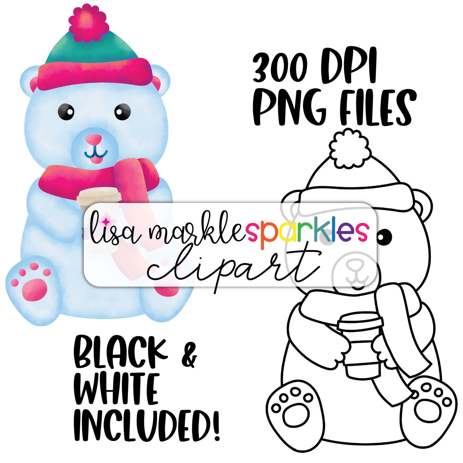 Watercolor Winter Polar Bear Clipart Winter PNG Images - Etsy