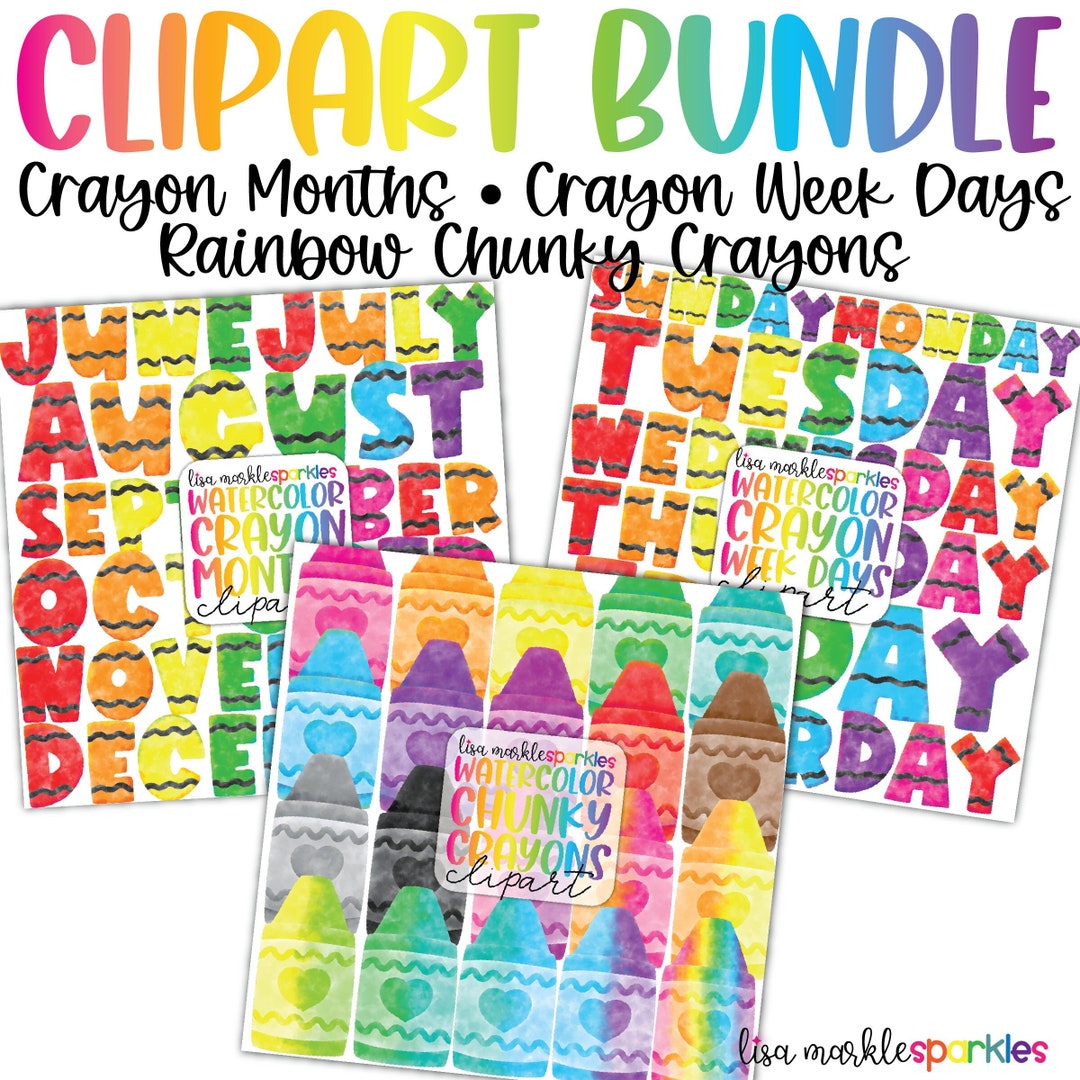 Watercolor Rainbow Crayon Clipart Bundle Month Day of the Week Planner ...