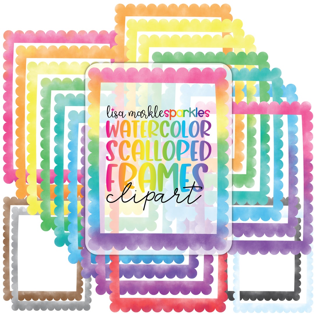 Watercolor Rainbow Rectangle Scallop Frame Border Clipart PNG Image ...