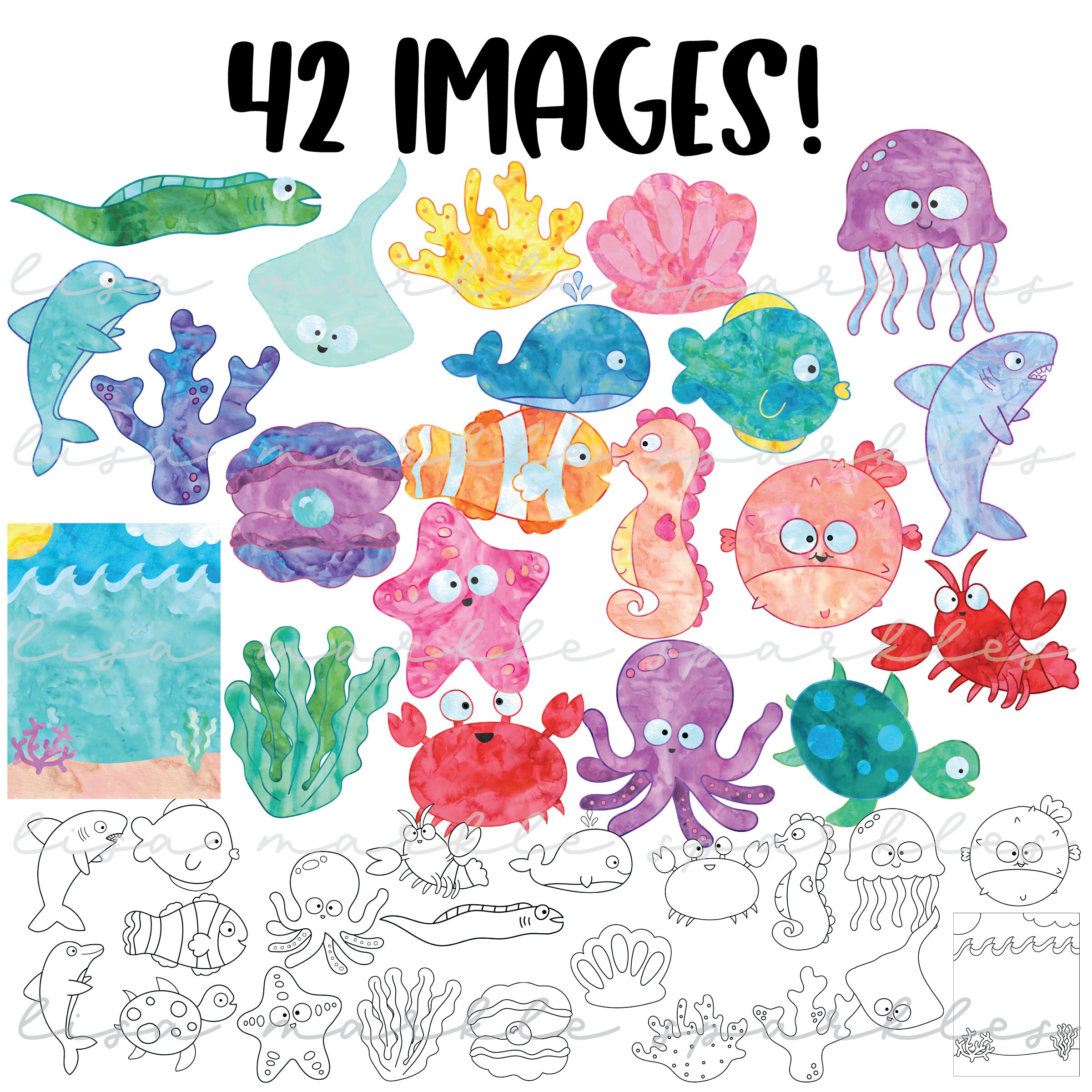 Ocean Animal Clipart Under the Sea Clipart Watercolor - Etsy