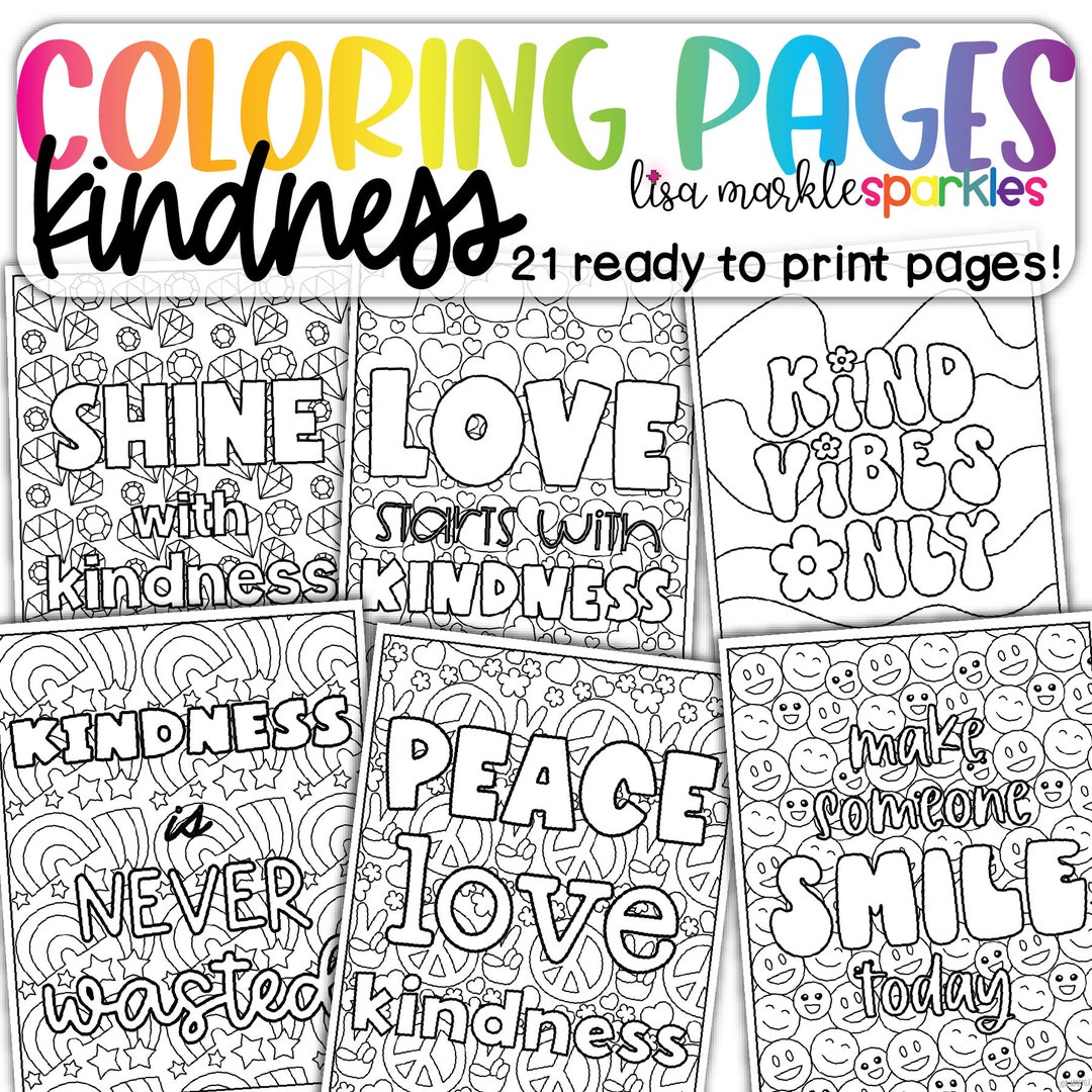 Kindness Coloring Pages Sheets Printable PDF for Kids and Adults Spread ...