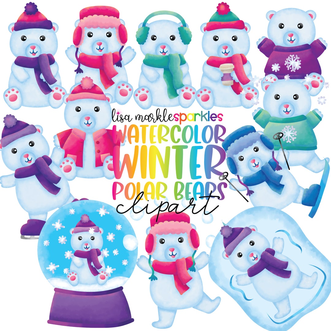Watercolor Winter Polar Bear Clipart, Winter PNG Images Instant ...